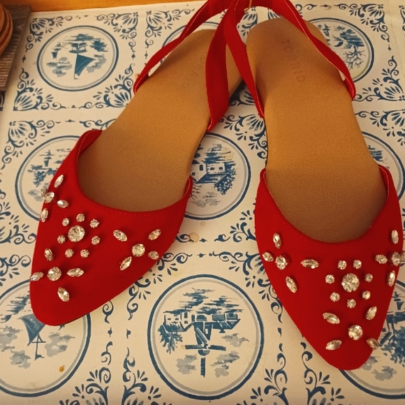 torrid | Shoes | Torrid Red Embellished Sling Back Flats Sz 9 | Poshmark